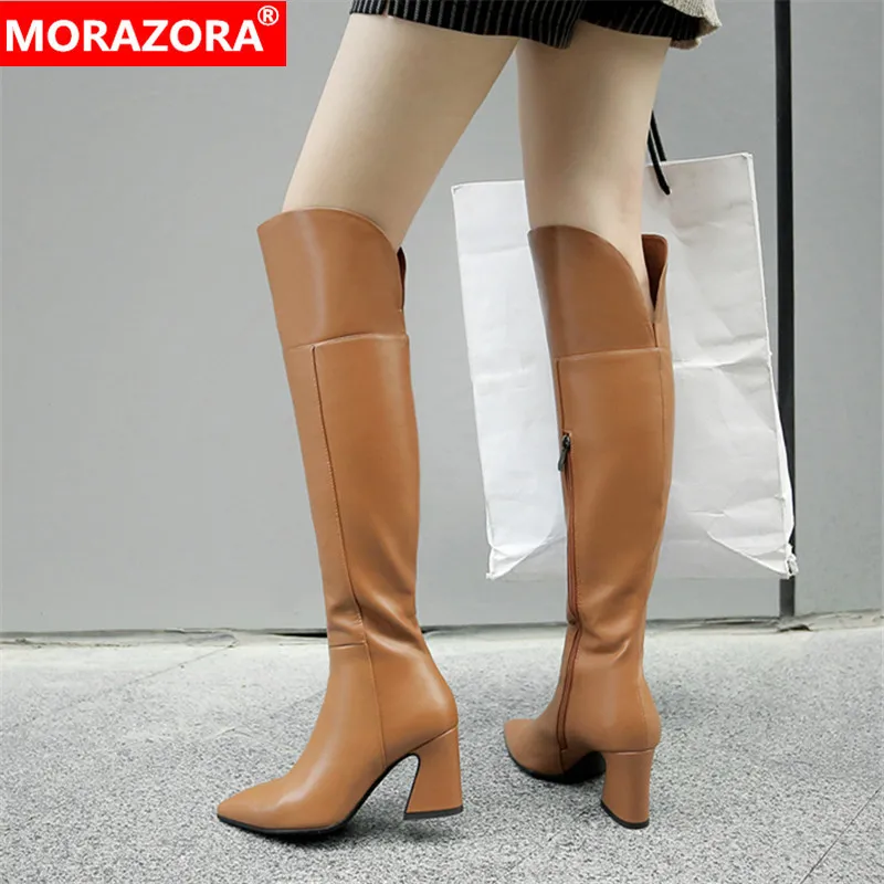 MORAZORA/ г. Большие размеры 34-43, зимние теплые пикантные сапоги на высоком каблуке модные ...