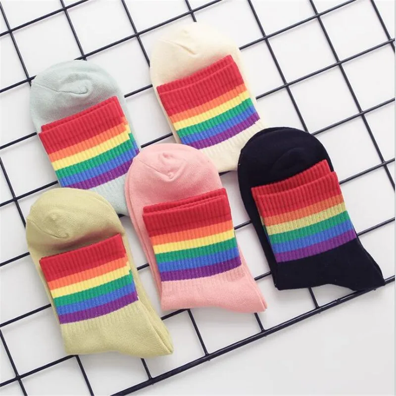 Rainbow Short Socks Harajuku | Striped Rainbow Sock Women | Rainbow ...