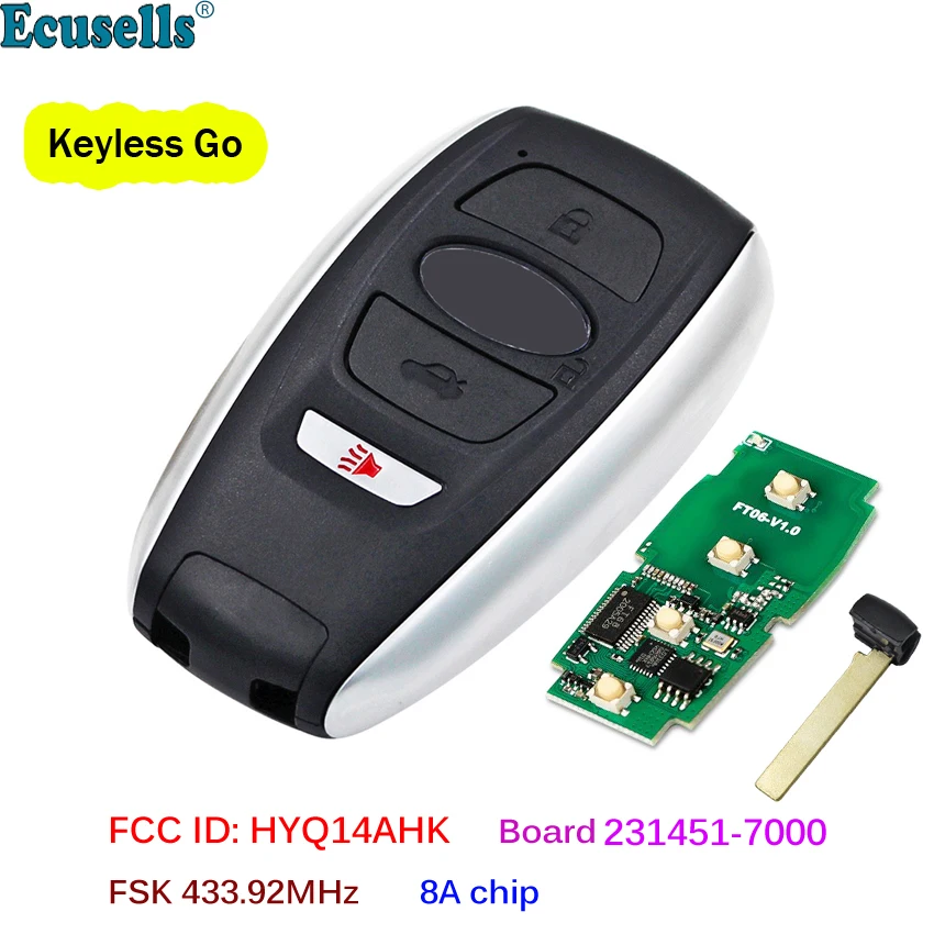 Smart Keyless Go Remote Key 4 Buttons FSK 433.92MHz 8A Chip for Subaru ...