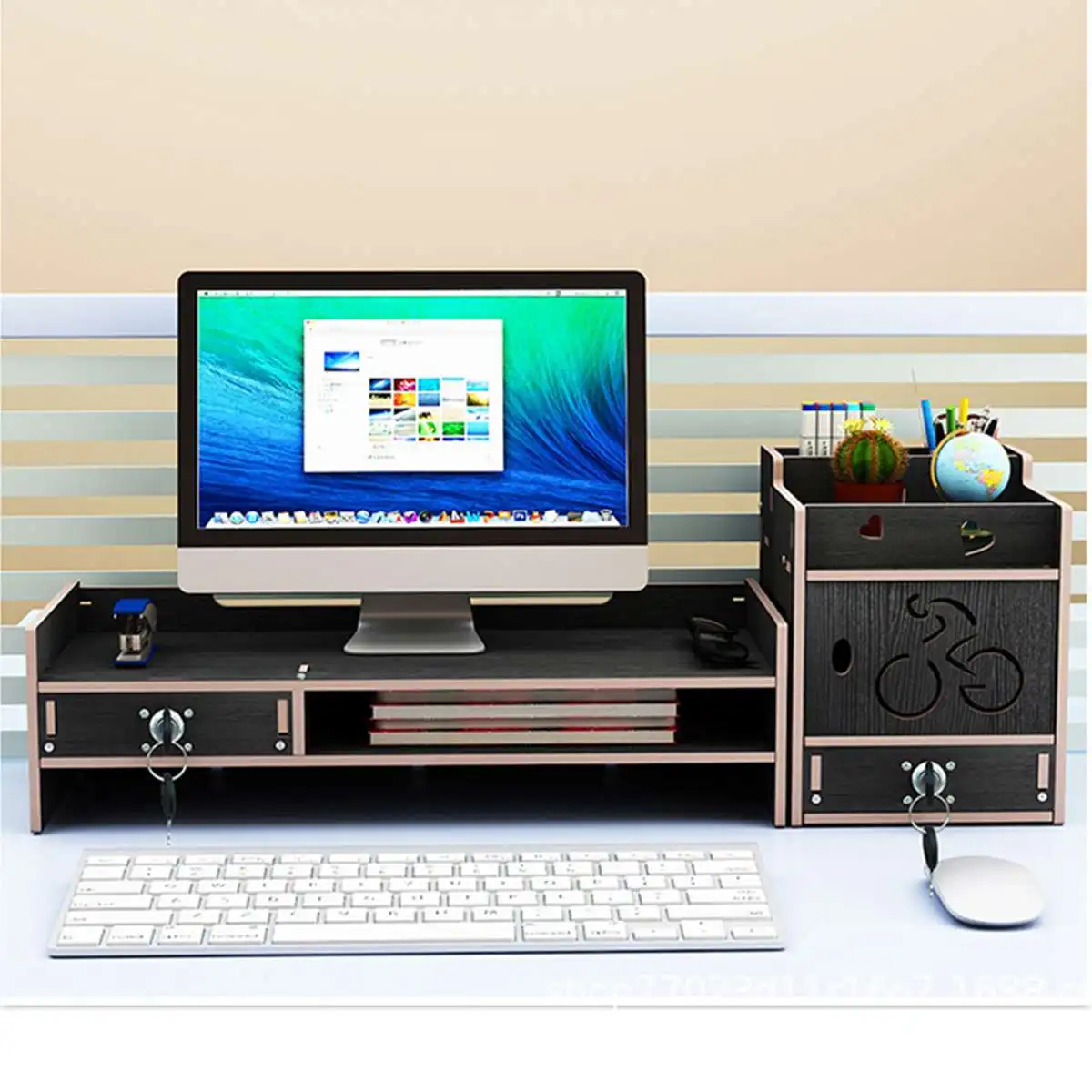 Wooden Desktop Monitor Stand Shelf Computer Screen Riser Shelf with ...
