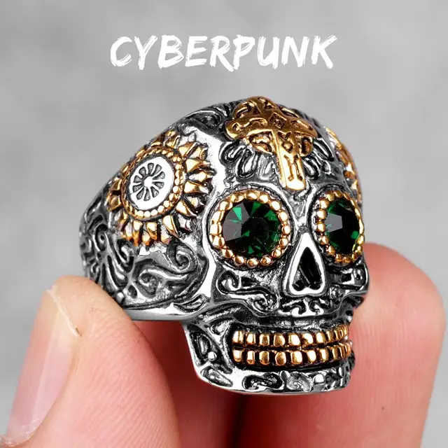 Stainless Steel Men Gothic Skull Head Rings