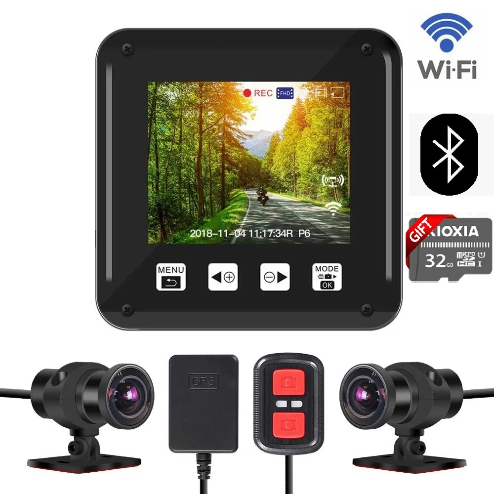 VSYSTO 오토바이 대시 캠 듀얼 소니 IMX 323/307 스타비스 센서, 방수 오토바이 DVR 지원 와이파이 블루투스 호환 ...