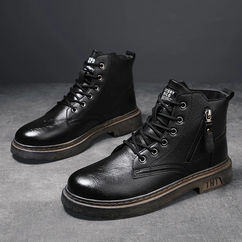 High Top Mens Boots Fashion Cowboy Leather Boots Male Martin Shoes ...