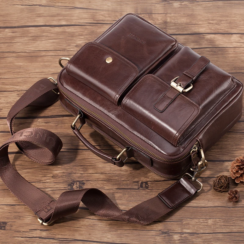 Brand Genuine Leather Men's Small Briefcase Shoulder Messenger Bags For ...
