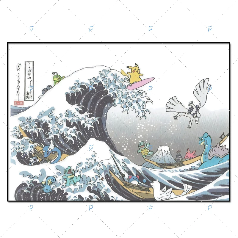 Digital Prints Prints The Great Wave Pikachu vs Surfing Pikachu Art ...