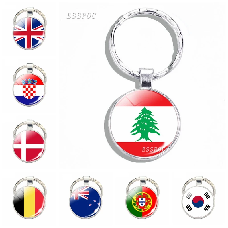 UK-Lebanon-Portugal-Flag-Glass-Cabochon-Metal-Keychain-Souvenir-Gift ...