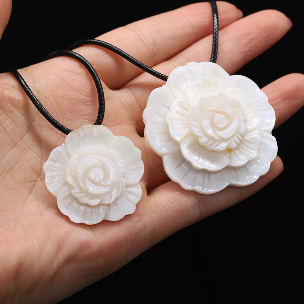 Natural Mother of Pearl Shell Charms Necklace Multi layer Flower White ...