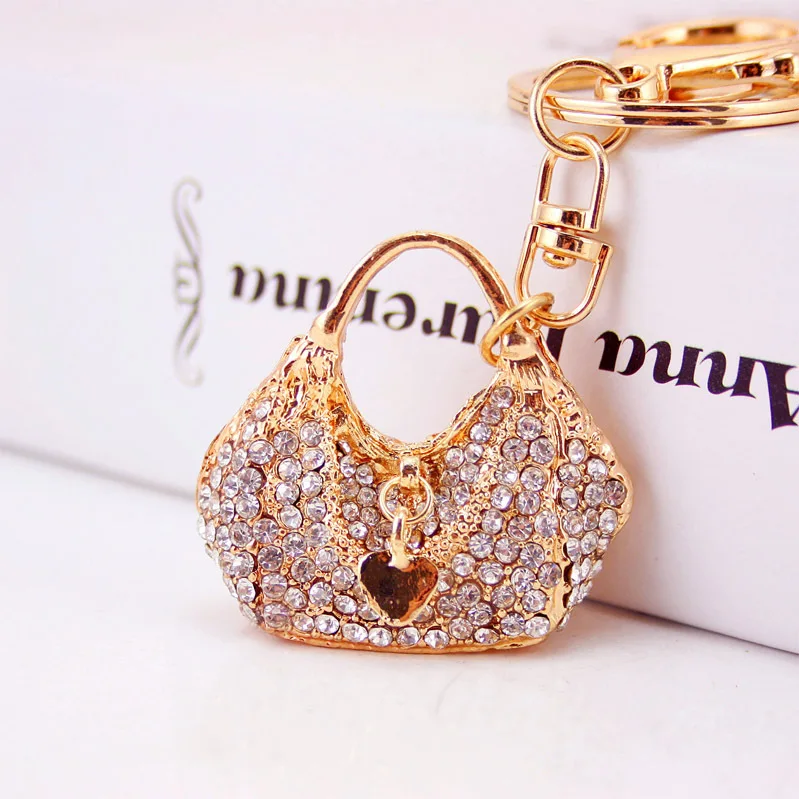 Fashionable cute crystal handbag shape key chain women's bag ...