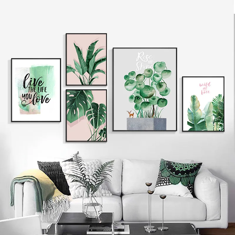 Ye-il-yaprak-tuval-boyama-tropikal-bitki-posterler-duvar-kakt-s ...