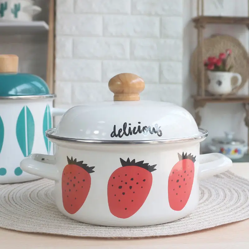 Enamel Pot 2L Thick Small Hot Pot Soup Pot Cooker Pots and Pans Kitchen ...