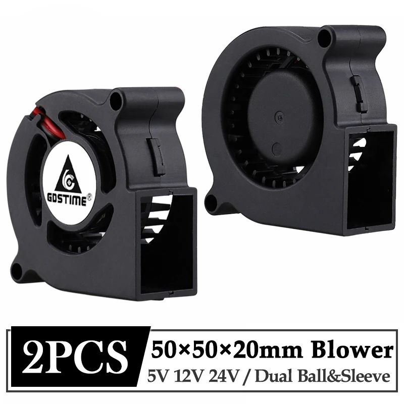 2 Pcs Gdstime 5020 Blower 24V 12V 5V Dual Ball Centrifugal Turbine Fan ...