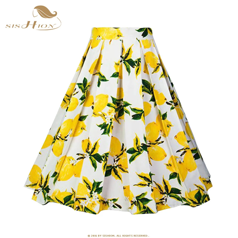 Sishion Floral Print Yellow Lemon Skirts 2021 New Women Summer Skirt ...