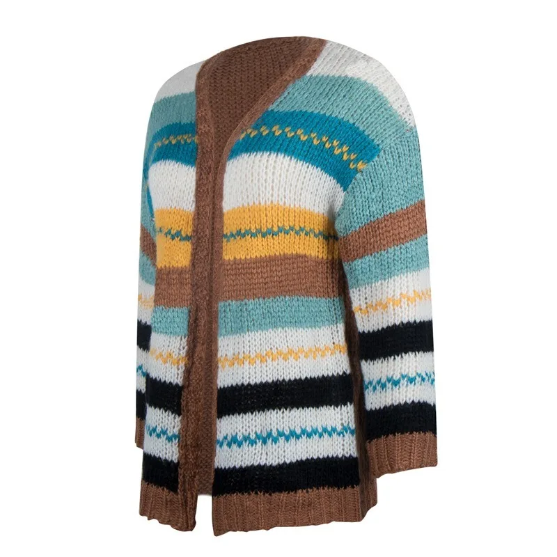 Color Block Knitted Cardigan Women Long Sleeve Winter Coat Ladies ...