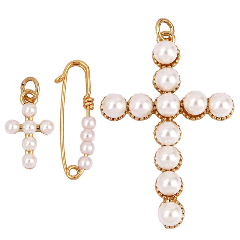 Safety Pin Cross Pearl Charm Pendant For Necklace Bracelet Earring ...