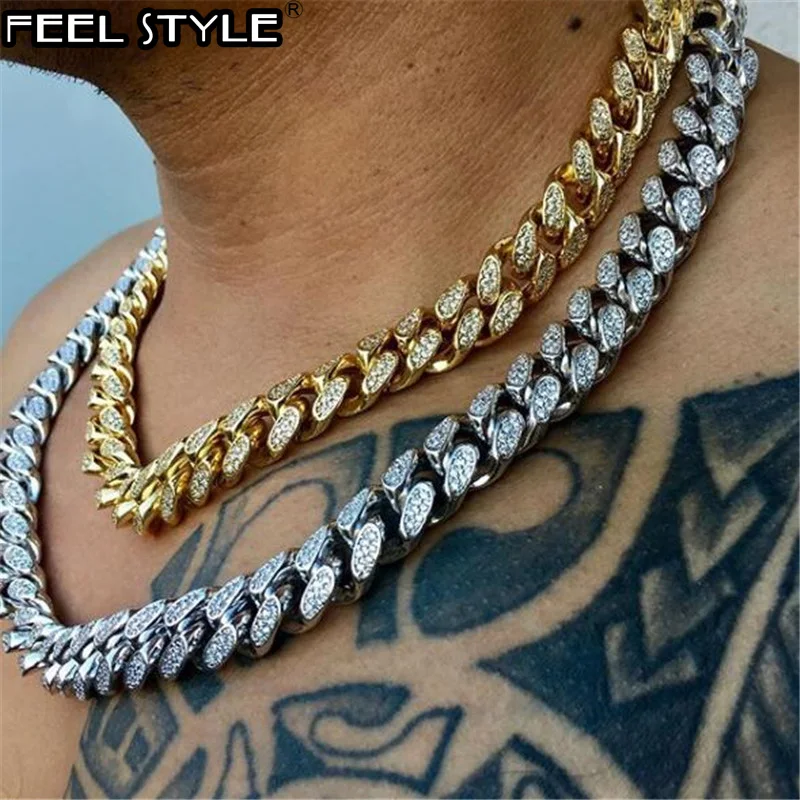 Collar de cadena cubana con diamantes de imitación para hombre, joyería ...