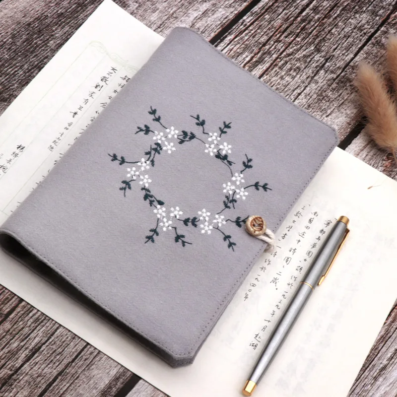 3D Flower Embroidered Loose leaf Notebook Cotton Washable Cover 6 Inner ...