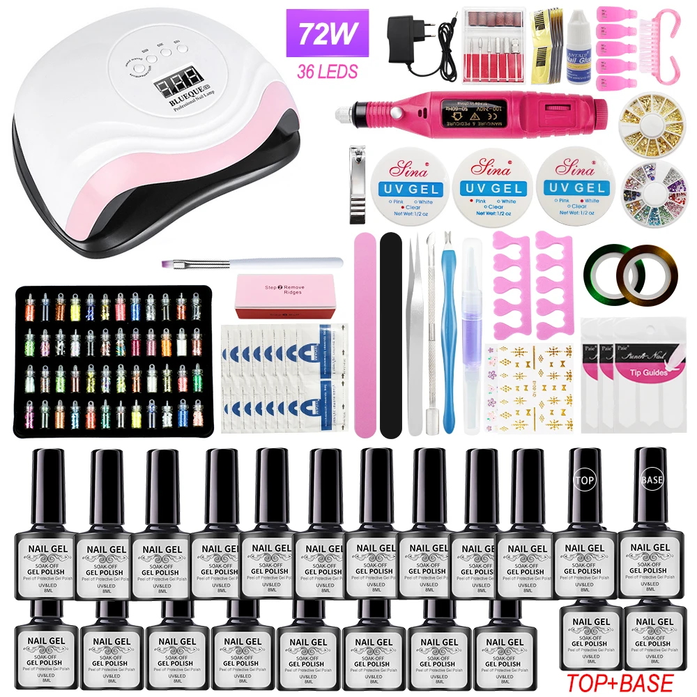 Professional-Nail-Set-UV-LED-Lamp-With-Nail-Gel-Polish-Kit-And-Electric ...