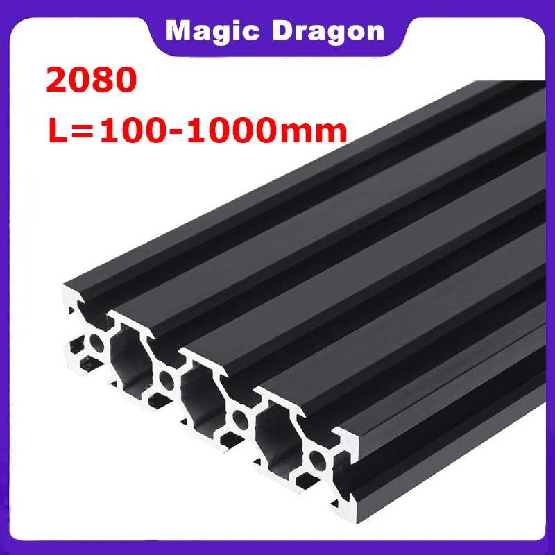 1PCS Black 100mm-1000mm 2080 V-Slot Aluminum Profile Extrusion Frame ...