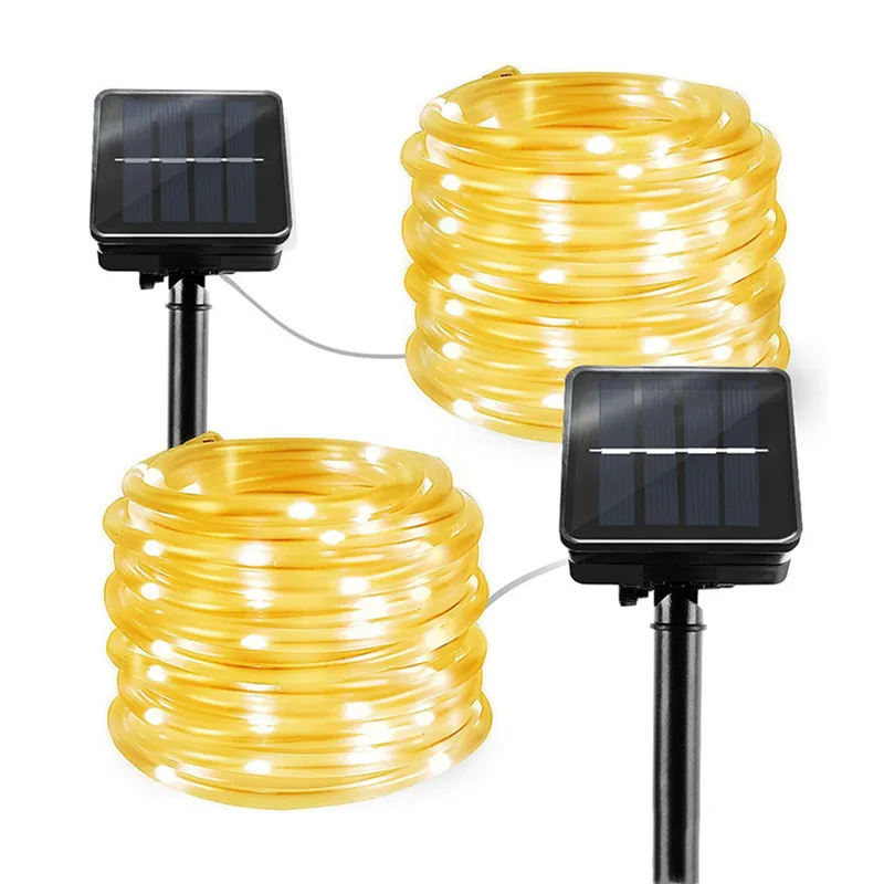 Led 야외 방수 태양 빛 문자열 50 100 Led 호스 구리 와이어 요정 화환 크리스마스 파티 정원 거리 장식 태양광 램프