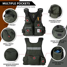 Men Professional Life Jacket Buoyancy Suit Portable Fishing Vests Multi-Pockets Waterproof Sea ...