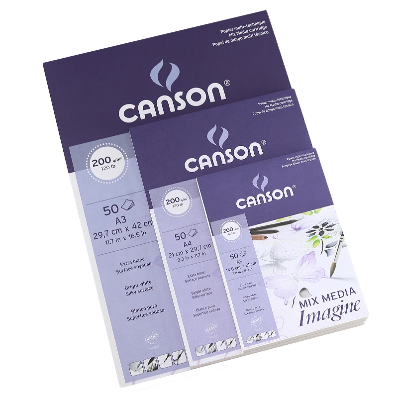 Canson MIX MEDIA Imagine Pad Watercolour Papers 200g/m2 50 Sheets A5 A4 ...