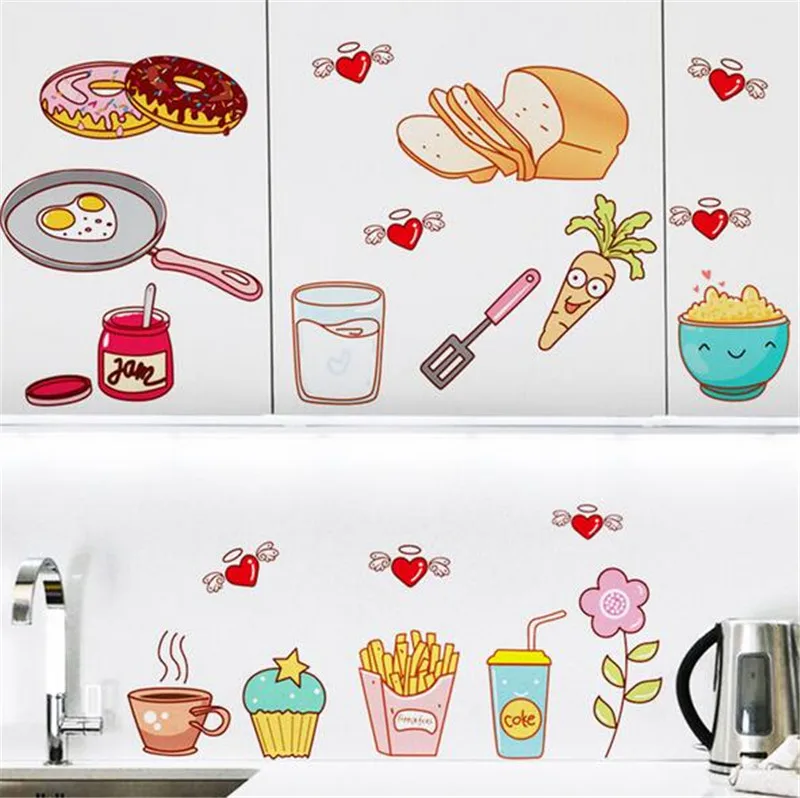 Food-refrigerator-stickers-kitchen-bread-carrot-dessert-shop-glass ...