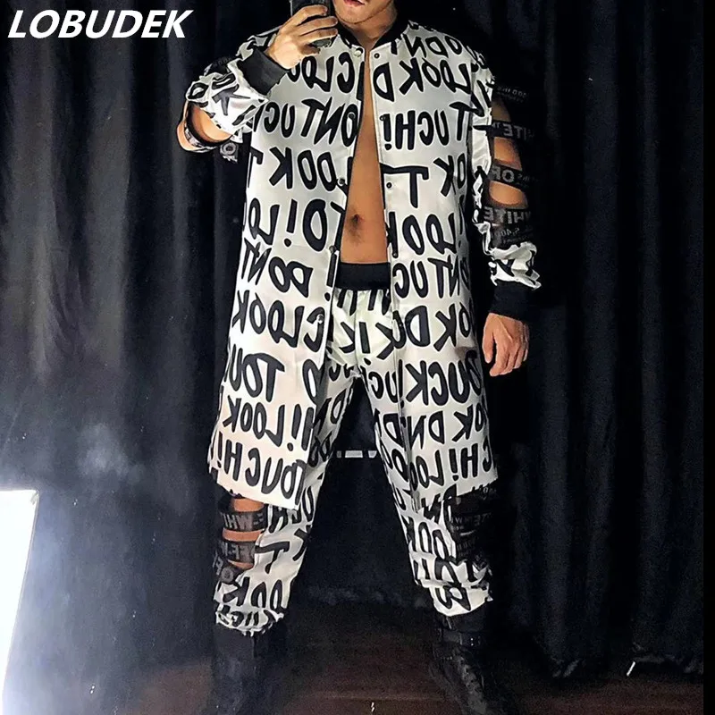 New Nightclub Bar Male Singer DJ Hip Hop Rock Hollow Out Letter Jacket ...