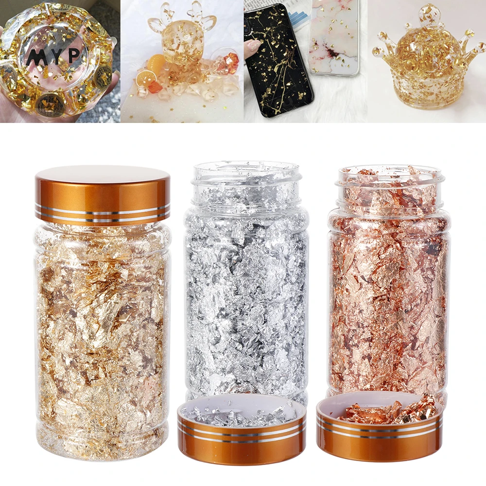 Luxury Shiny Gold Leaf Flake Resin Epoxy Mold Art Decoration Gold Foil ...
