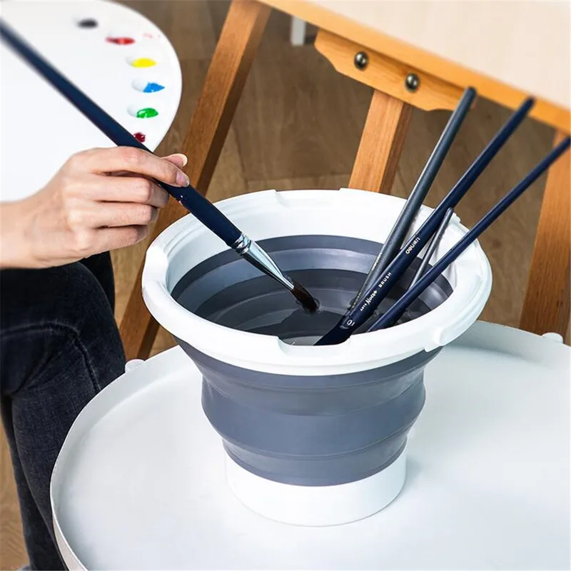 2-7-L-Folding-Pen-Washing-Bucket-Gray-Drawing-Painting-Art-Buckets-Pens ...