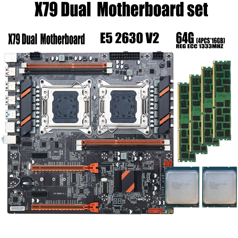 qiyida-X79-Dual-CPU-motherboard-set-with-2-Xeon-E5-2630-V2-4-16GB-64GB ...