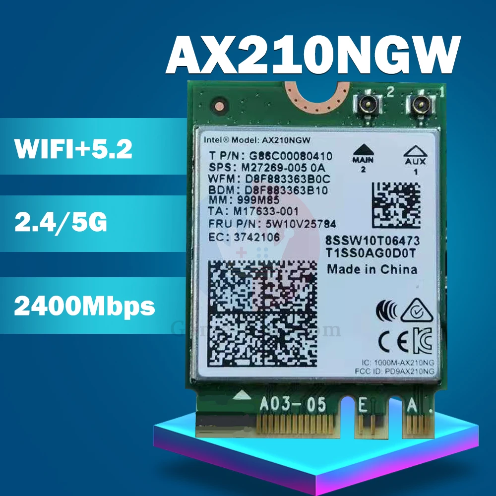 Tarjeta WiFi 6 AX210 NGFF M.2 de 2400Mbps, adaptador de red inalámbrico 6E, Bluetooth 5,2, 2,4 ...