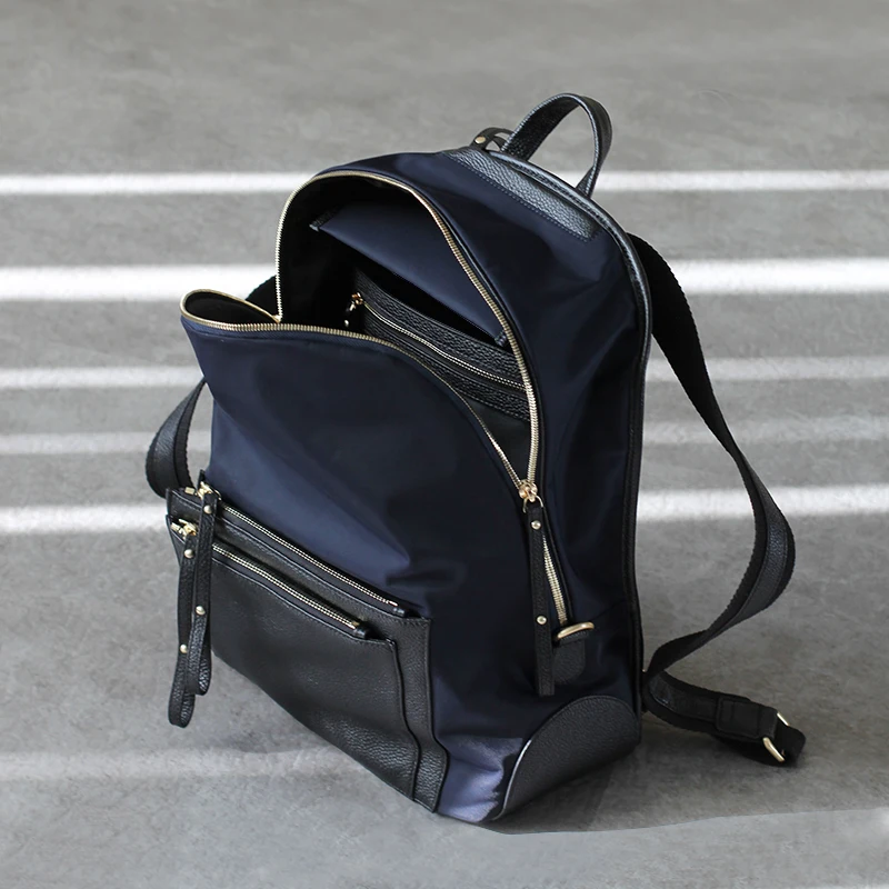 Women-Large-Capacity-Casual-Backpack-Waterproof-Nylon-With-Genuine ...