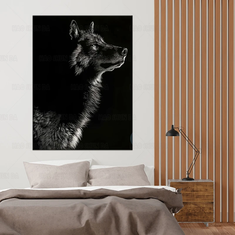 Preto-e-branco-lobo-veados-imagens-pintura-da-lona-animais-arte-da ...