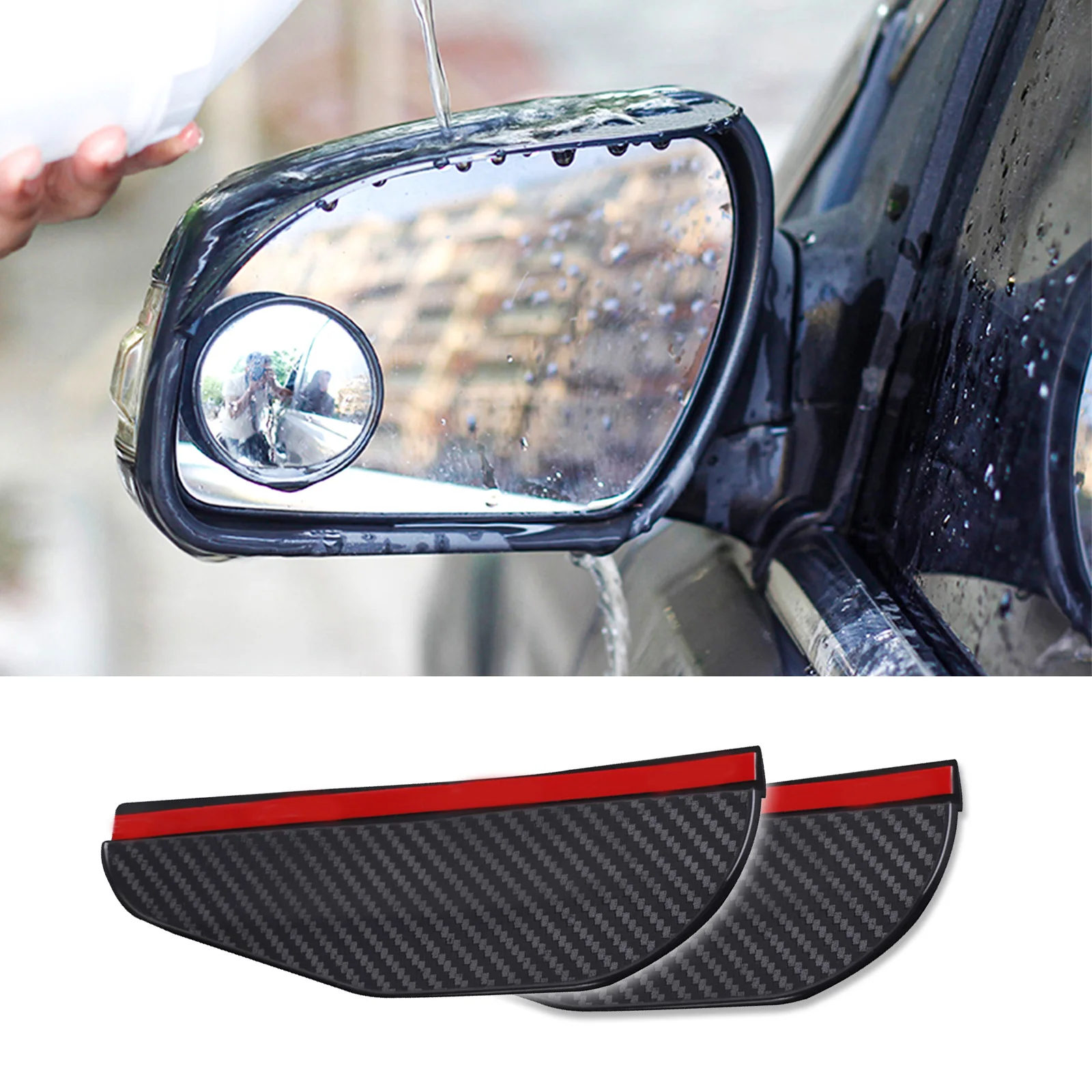 PVC Car Rear View Mirror Sticker Black 2pcs Rain Eyebrow Weatherstrip ...