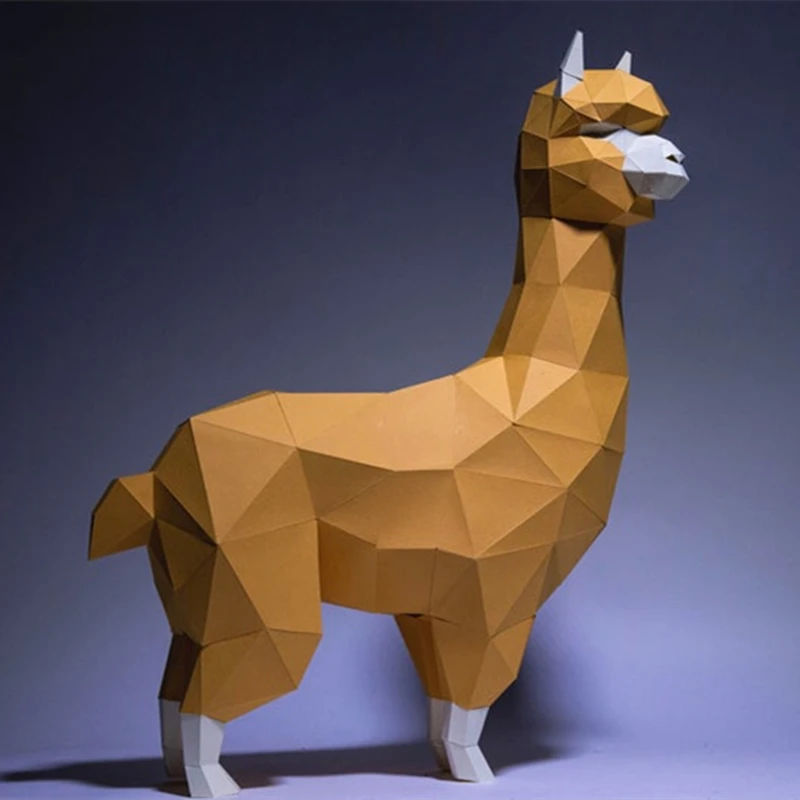 3d Alpaca Lama Papel Ofício Origami Baixo Troféu Poli Escultura Modelo ...