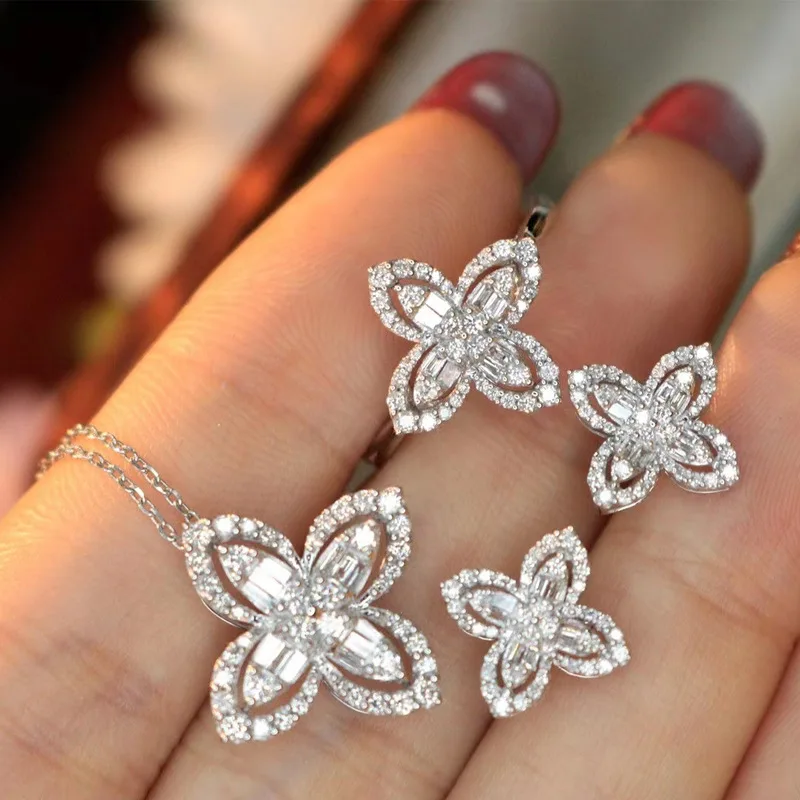 Korean-Silver-Color-Flower-Jewelry-Set-Hollow-Design-Temperament-CZ ...