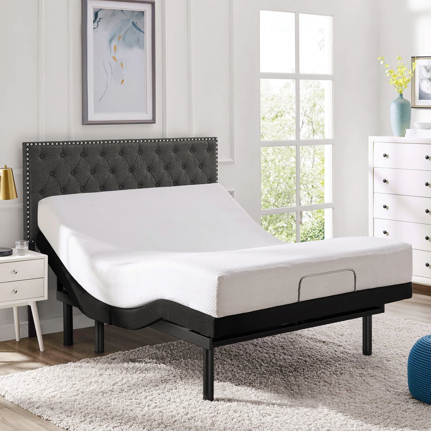 Furgle Adjustable Bed Base Frame with Massage Silent Double Motor Bed ...