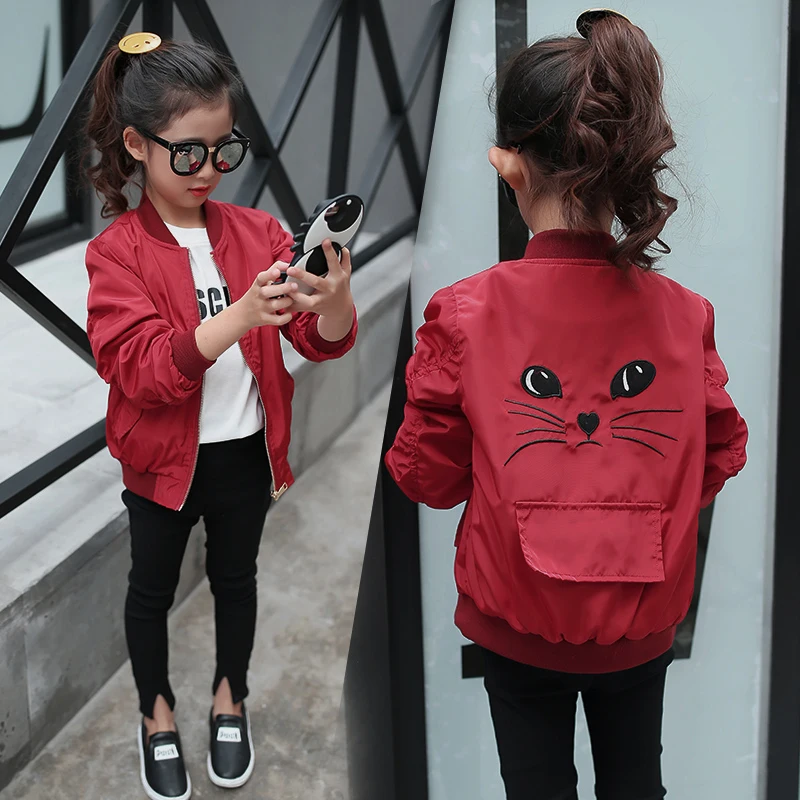 Red/pink/black Big Girls Cartoon Jacket Spring Autumn Trench Coats Kids ...