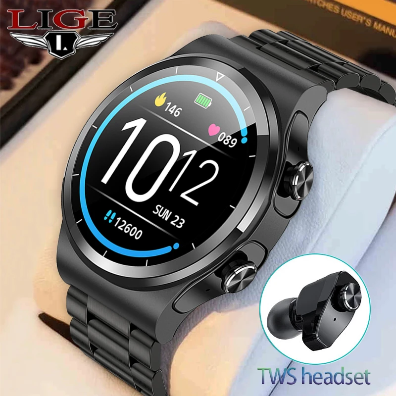 LIGE reloj inteligente TWS para hombre y mujer, accesorio de pulsera deportivo con auriculares ...