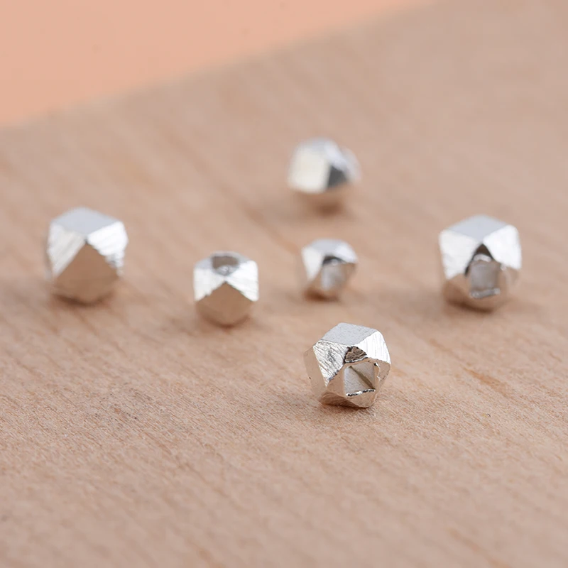 5pcs925 스털링 실버 수제 실버 비즈 루즈 비즈 컷 코너 비즈 핸드 DIY 비즈 스페이서 비즈|구슬| - AliExpress