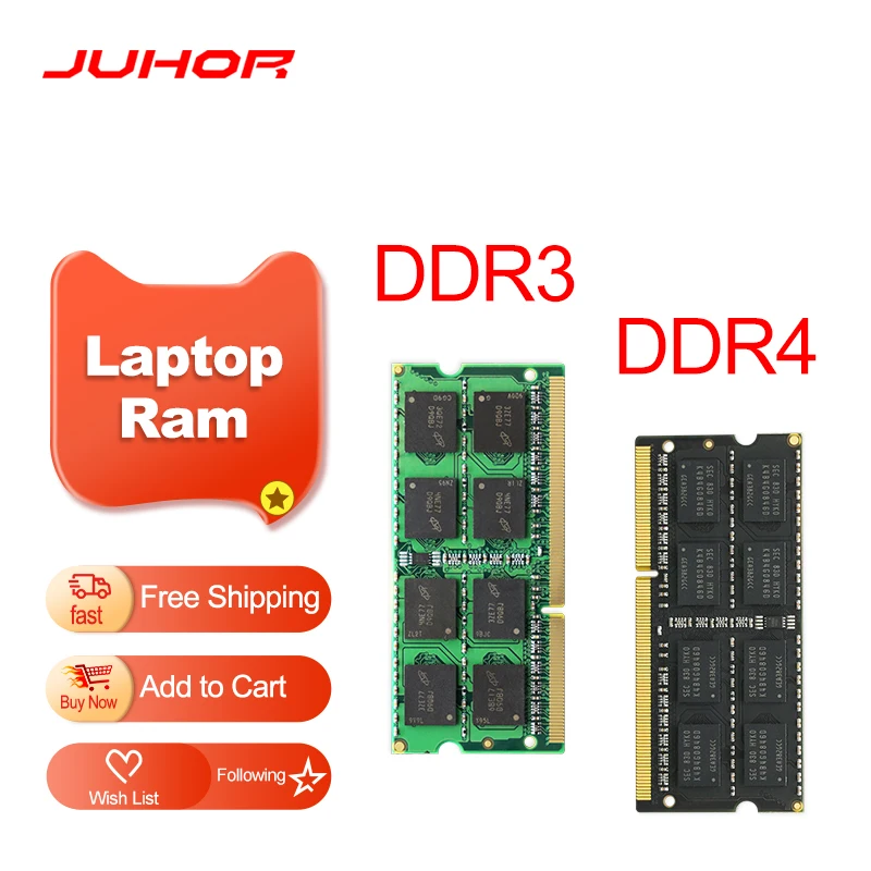 JUHOR Memoria RAM DDR4 DDR3 para ordenador portátil, 4GB, 8GB, 16GB, 32GB, Sodimm, 1600MHz ...