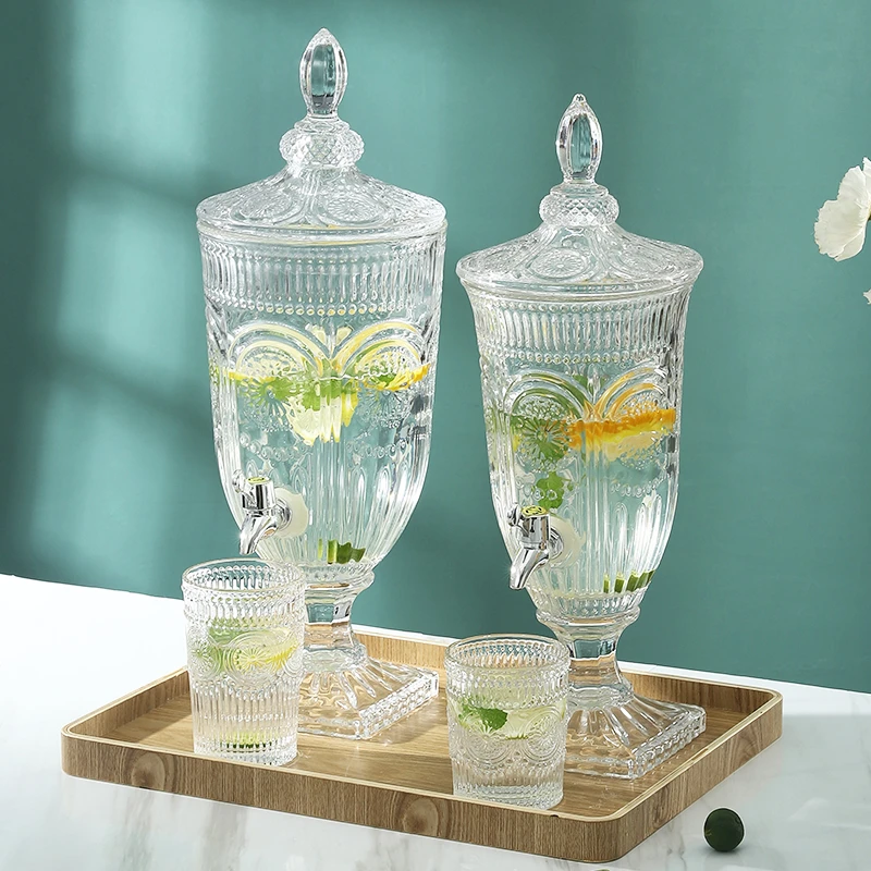 New Crystal Glass Water Tank With Tap Household Party Tea Set Drinking ...