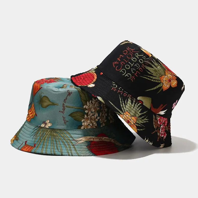 2020-Floral-Leaf-Print-Bucket-Hats-Fishing-Caps-Women-Men-Plants-Flower ...