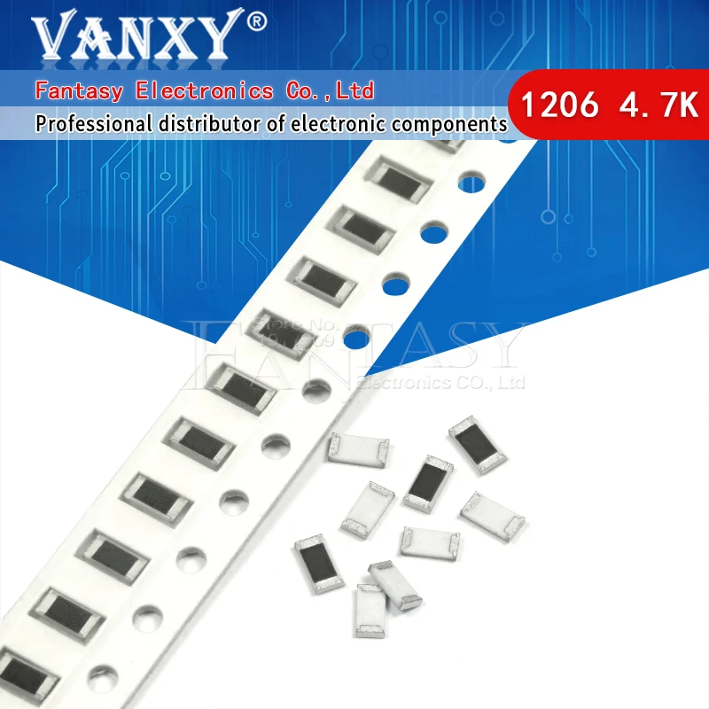 100PCS 1206 SMD 저항기 1% 4.7K ohm 칩 저항기, 0.25W 1/4W 4K7 472|smd resistor ...