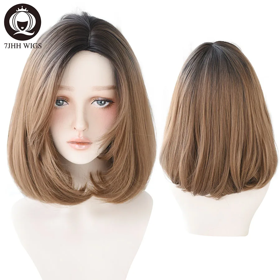 7JHH-WIGS-Short-Middle-Part-Ombre-Blonde-Wig-For-Women-High-Density ...
