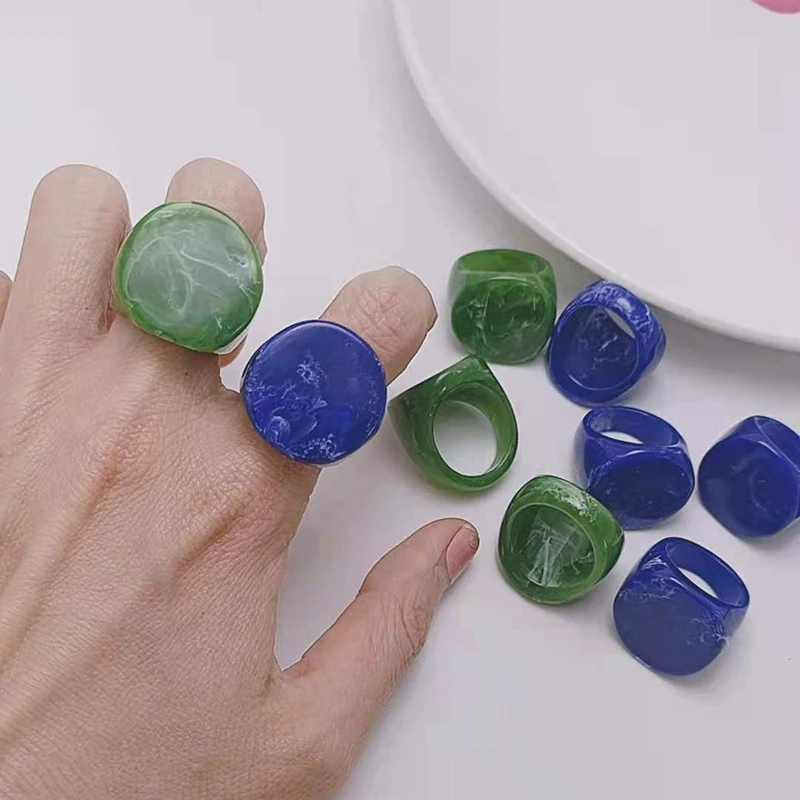 Geometric-Aesthetic-Rings-Resin-Acrylic-Transparent-Candy-Colorful ...