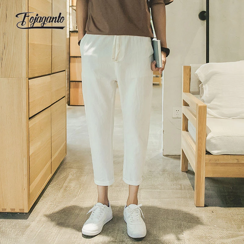 FOJAGANTO-Men-s-Summer-New-Pants-Korean-Style-Linen-Slim-Casual-Calf ...