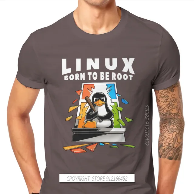 Linux Operating System Tux Penguin Man TShirt Window Crash Root ...