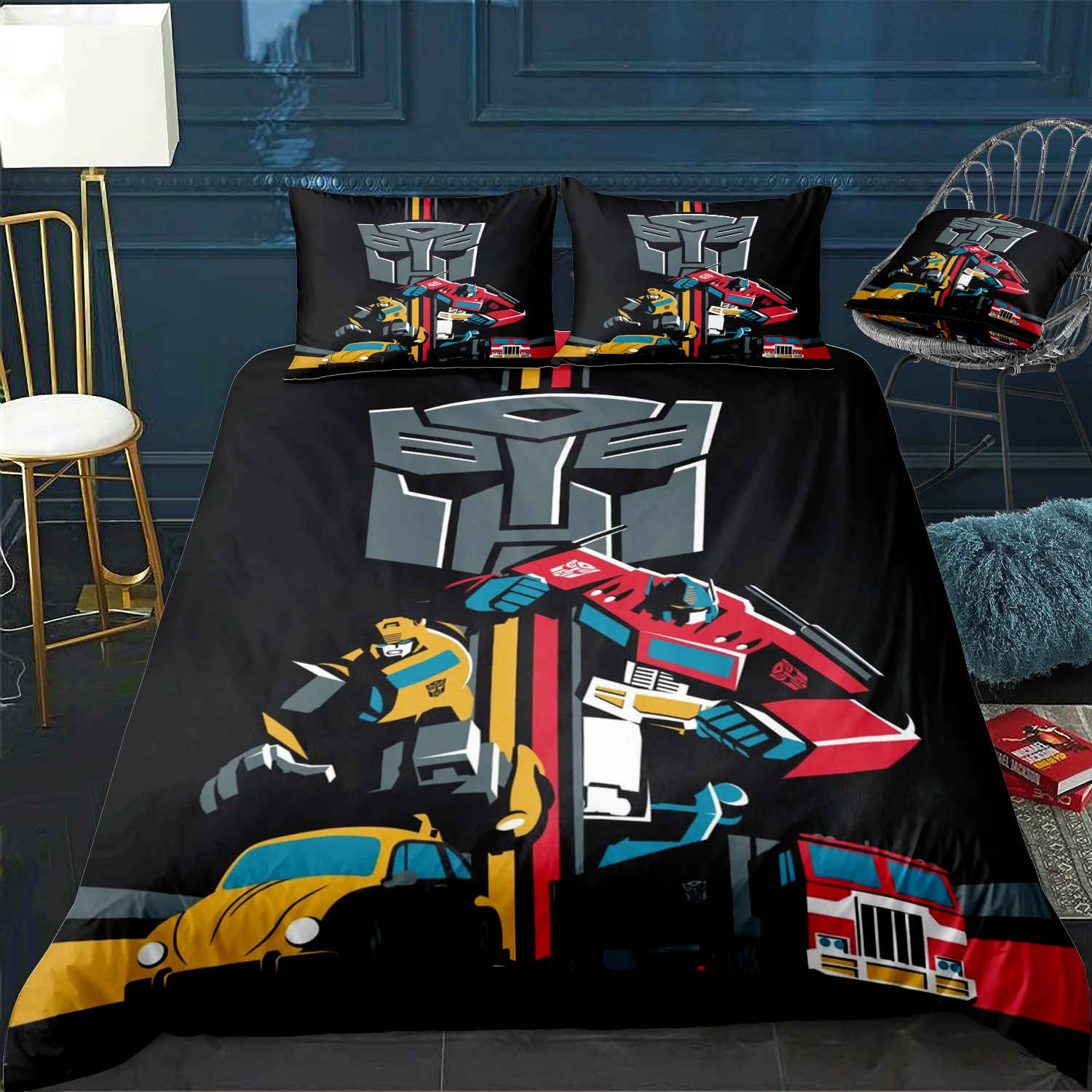 Yellow And Red Transformers Bedding Set For Bedroom Soft Bedspreads For ...