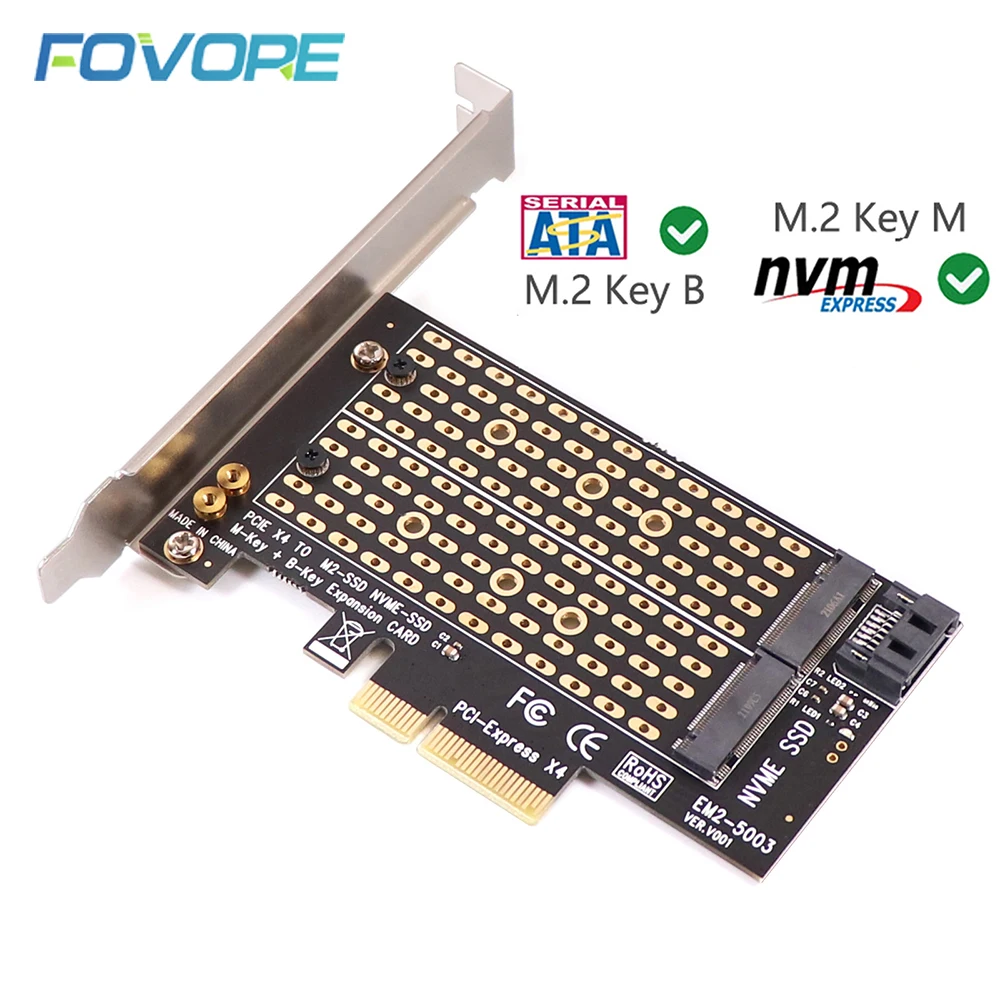 Dual M2 NVME M.2 M Key SATA B key SSD to PCI Express PCIe 3.0 Converter ...